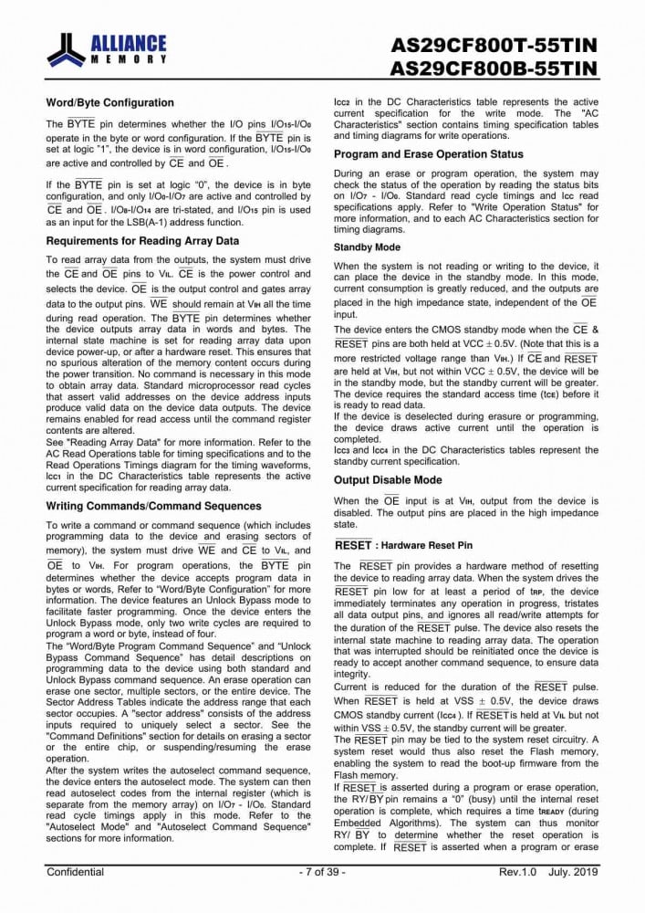 AS29CF800B-55TIN datasheet page 7