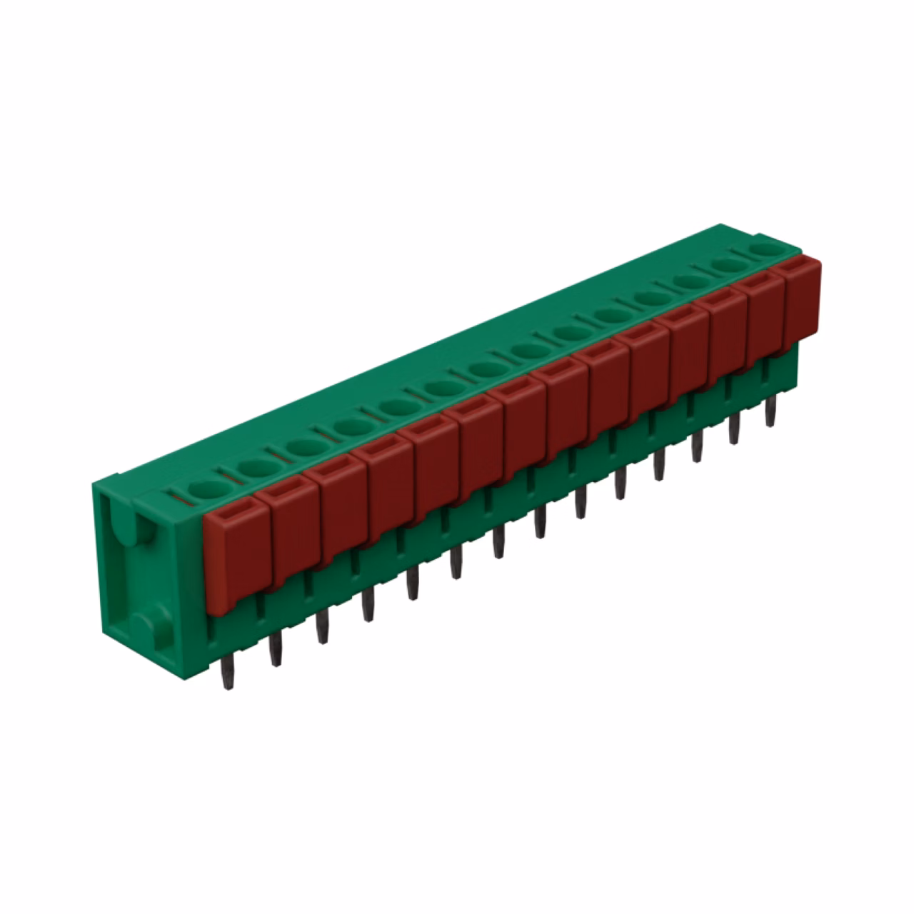 5.00mm Pitch, Eurostyle Fixed-Mount Push-Button Terminal Block, Vertical, 10A, 22-14 AWG, Green, 14 Circuits for sale