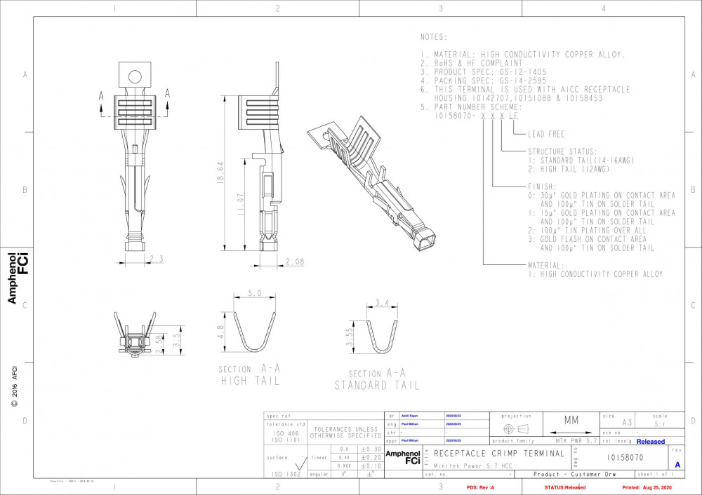 Amphenol 10158070 product drawing