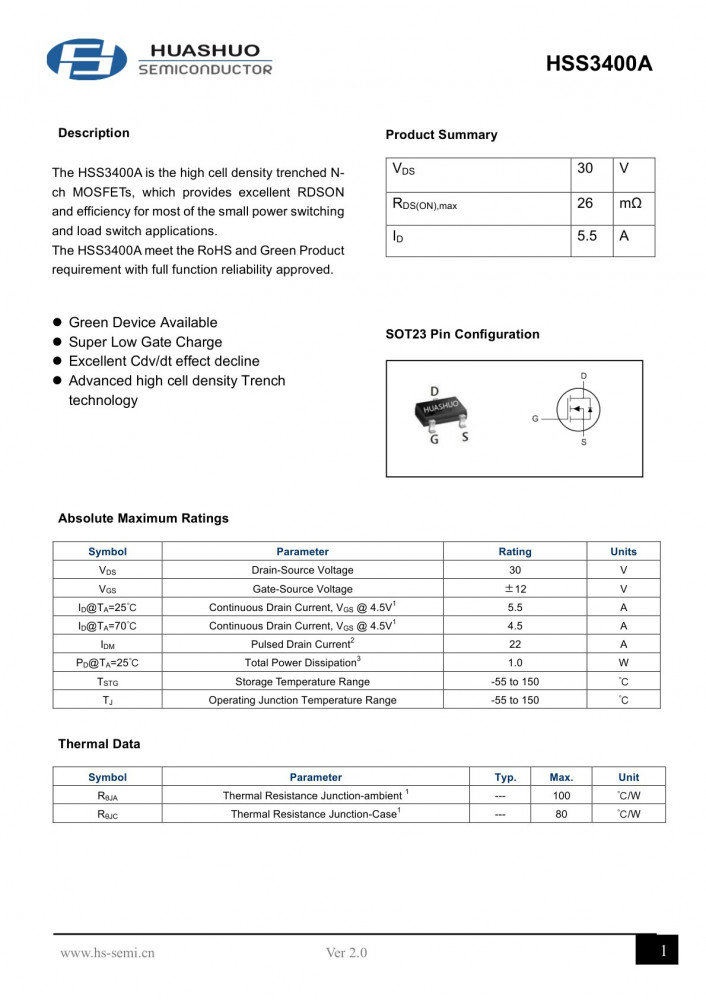 HSS3400A datasheet page 1