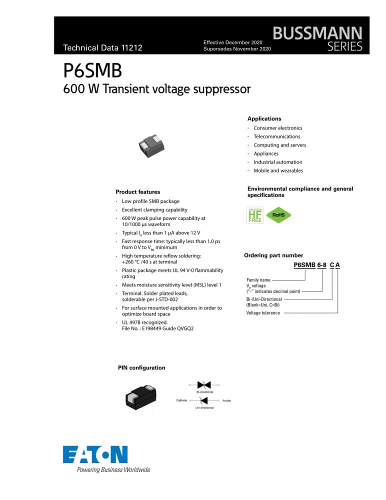 EATON P6SMB datasheet page 1