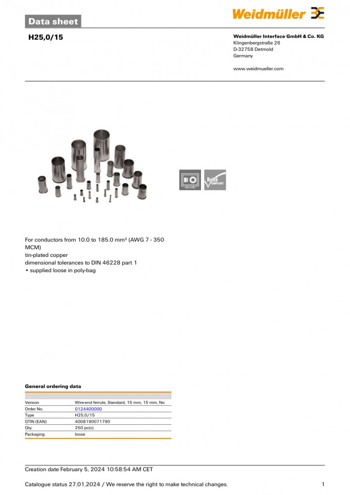 WEIDMULLER H25,0/15 documentation page 1