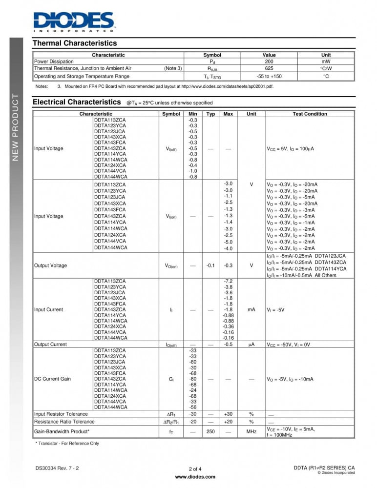 DDTA114WCA-7-F datasheet page 2