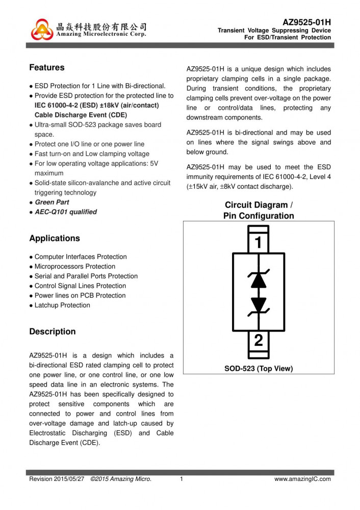 AZ9525-01H technical document page 1