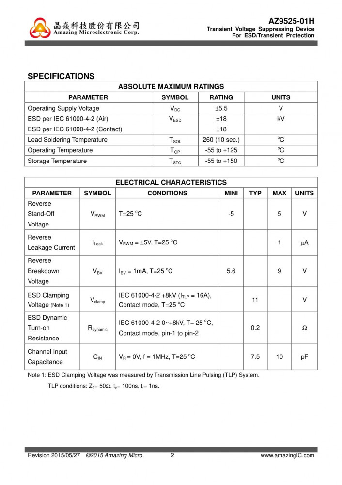AZ9525-01H technical document page 2