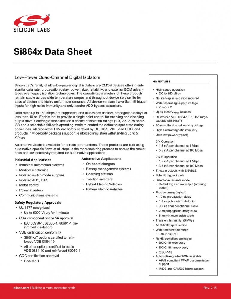 SI864x datasheet page 1