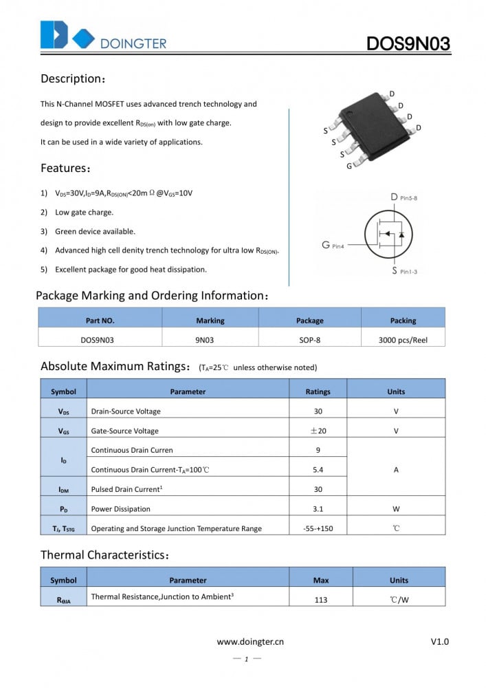DOS9N03 datasheet page 1