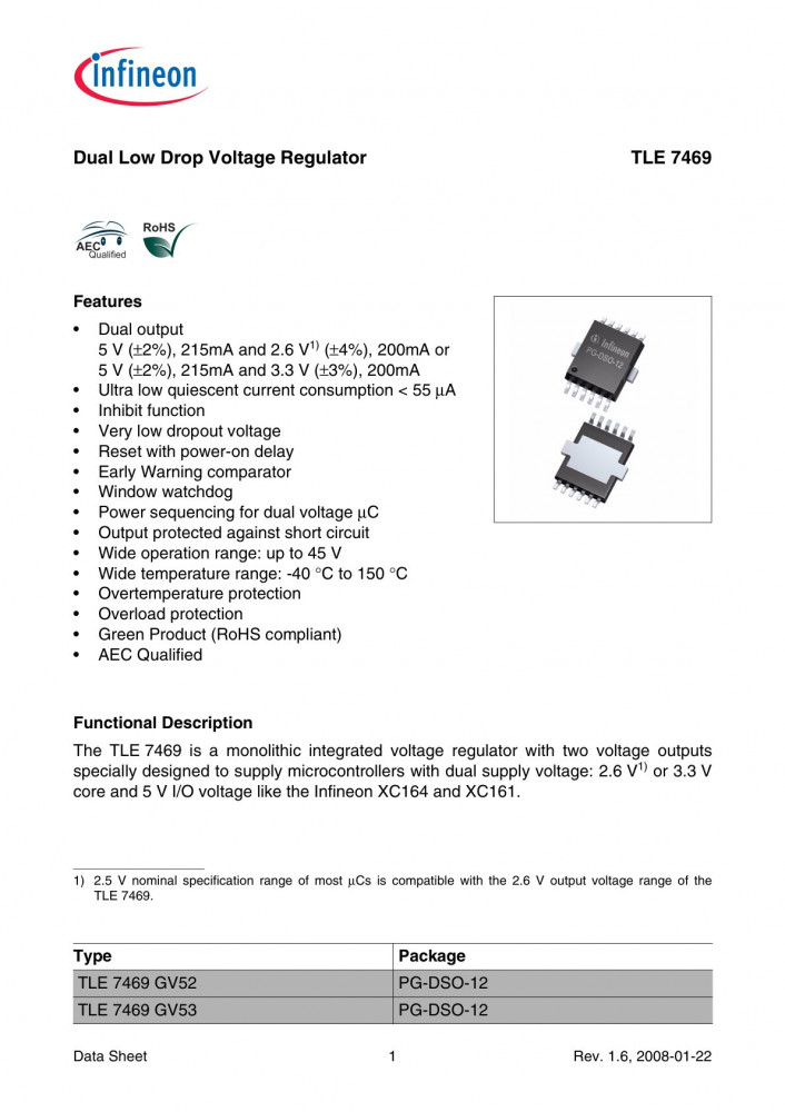 TLE7469G V53 datasheet page 1
