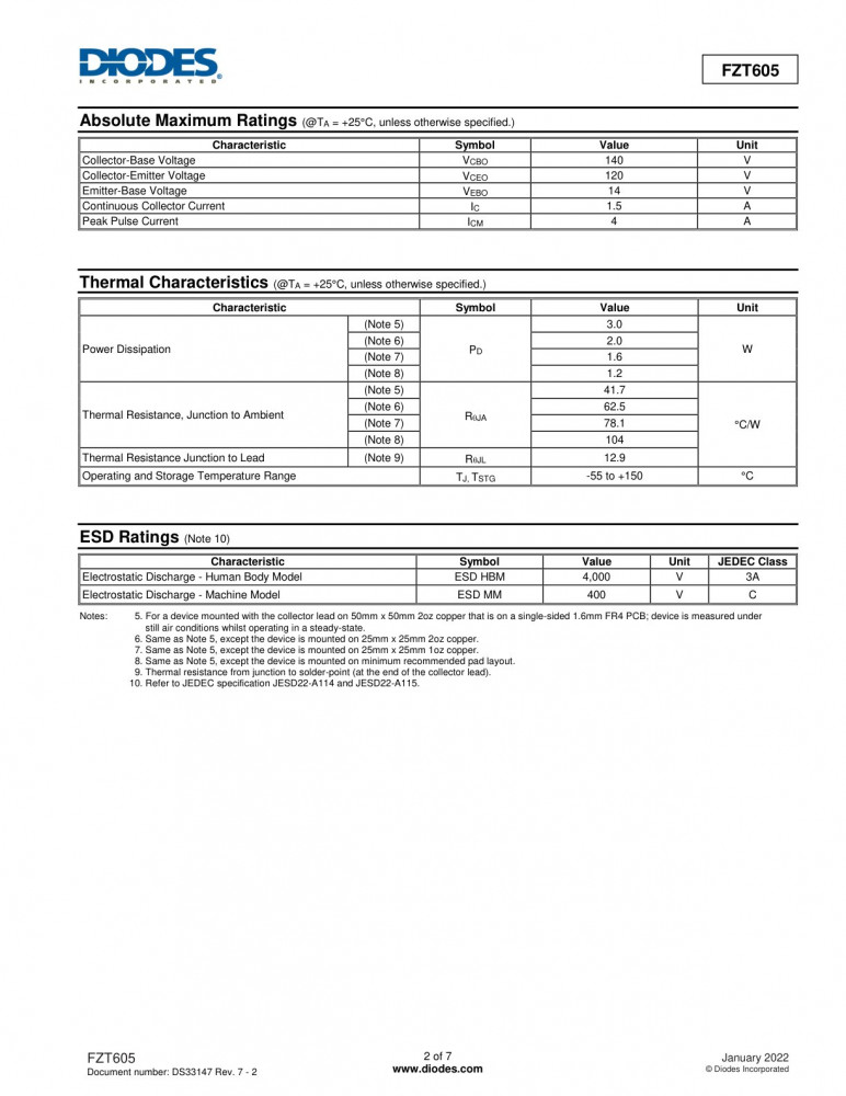 FZT605TA datasheet page 2