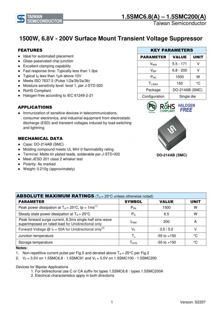 1.5SMC18 datasheet page 1