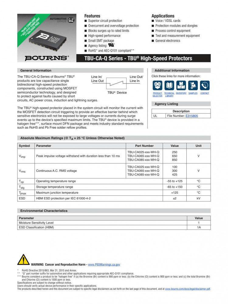 BOURNS TBU-CA-Q datasheet page 1