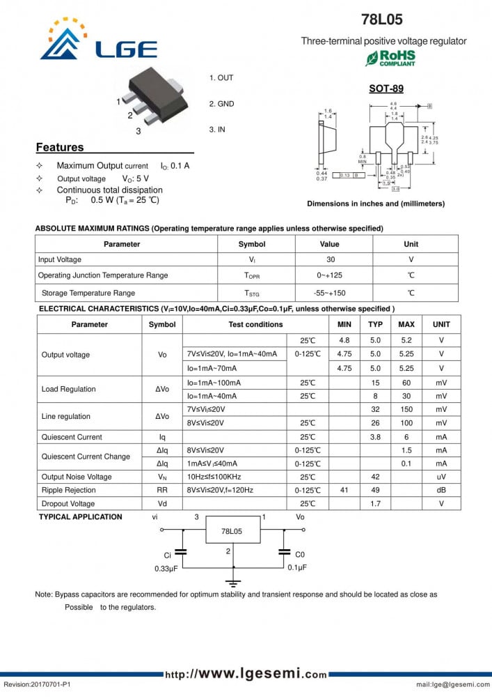 LGE 78L05 datasheet page 1