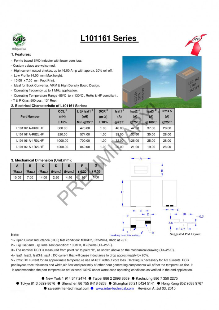 ITG Electronics L101161 series datasheet preview