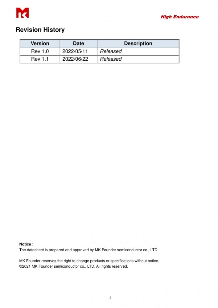 MK SD card datasheet page 2