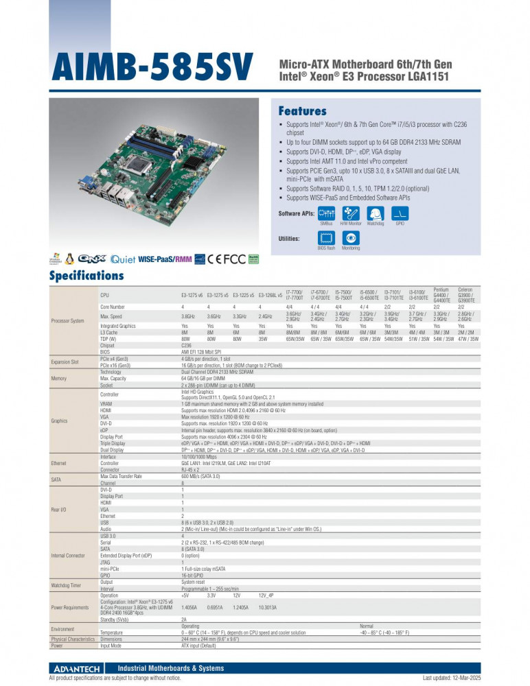 AIMB-585SV technical document page 1