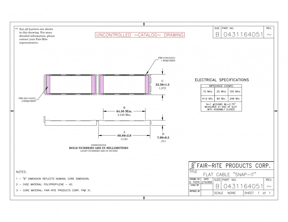 Fair-Rite 0431164051 technical drawing page