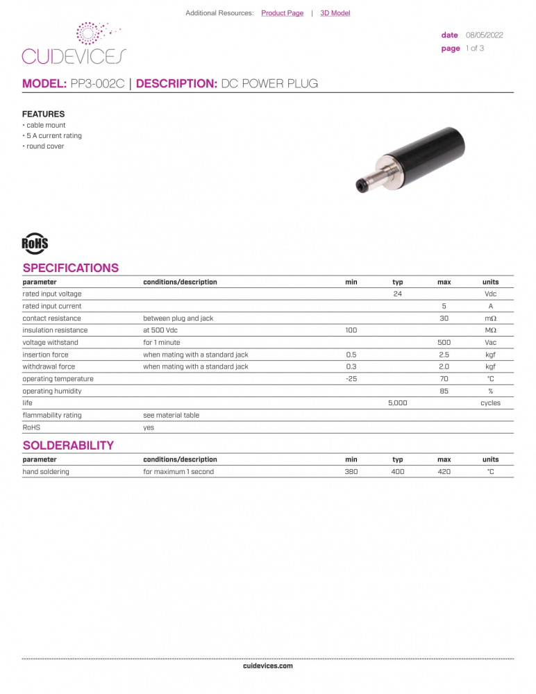 PP3-002C technical document page 1