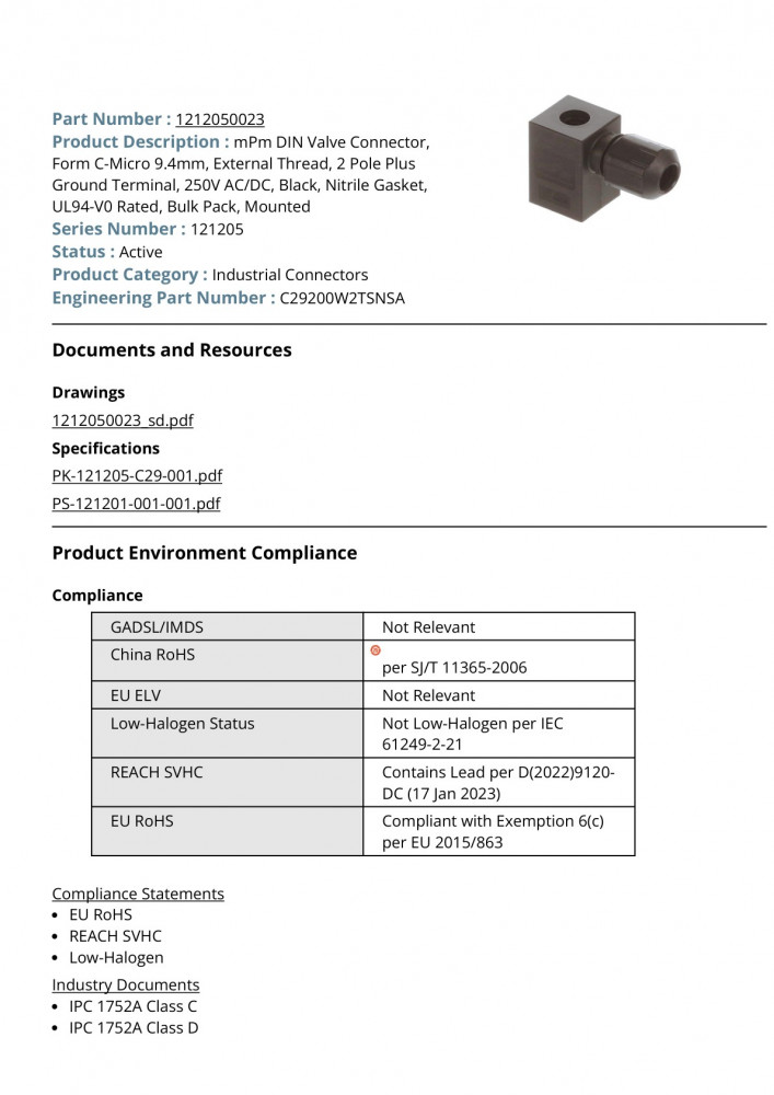 DIN valve connector technical specification page 1