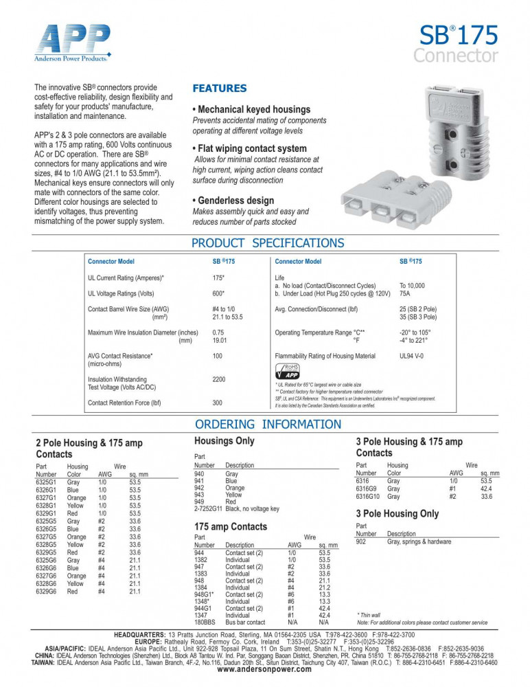 Anderson Power SB175 technical document page 1