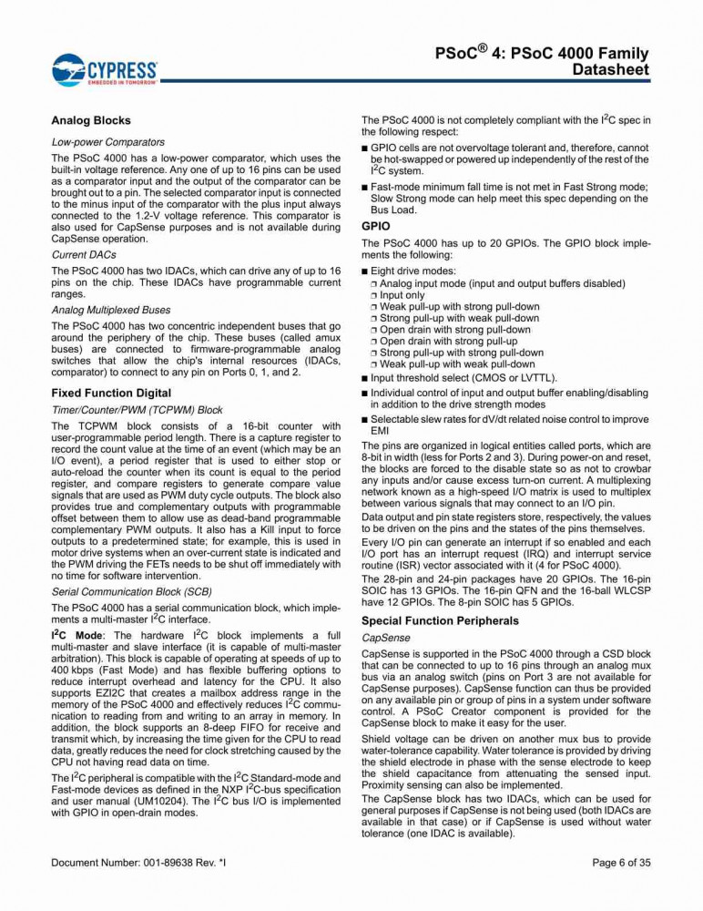 CY8C4014LQI-421T document page 6