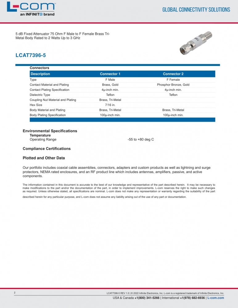 LCAT7396-5 product datasheet page 2