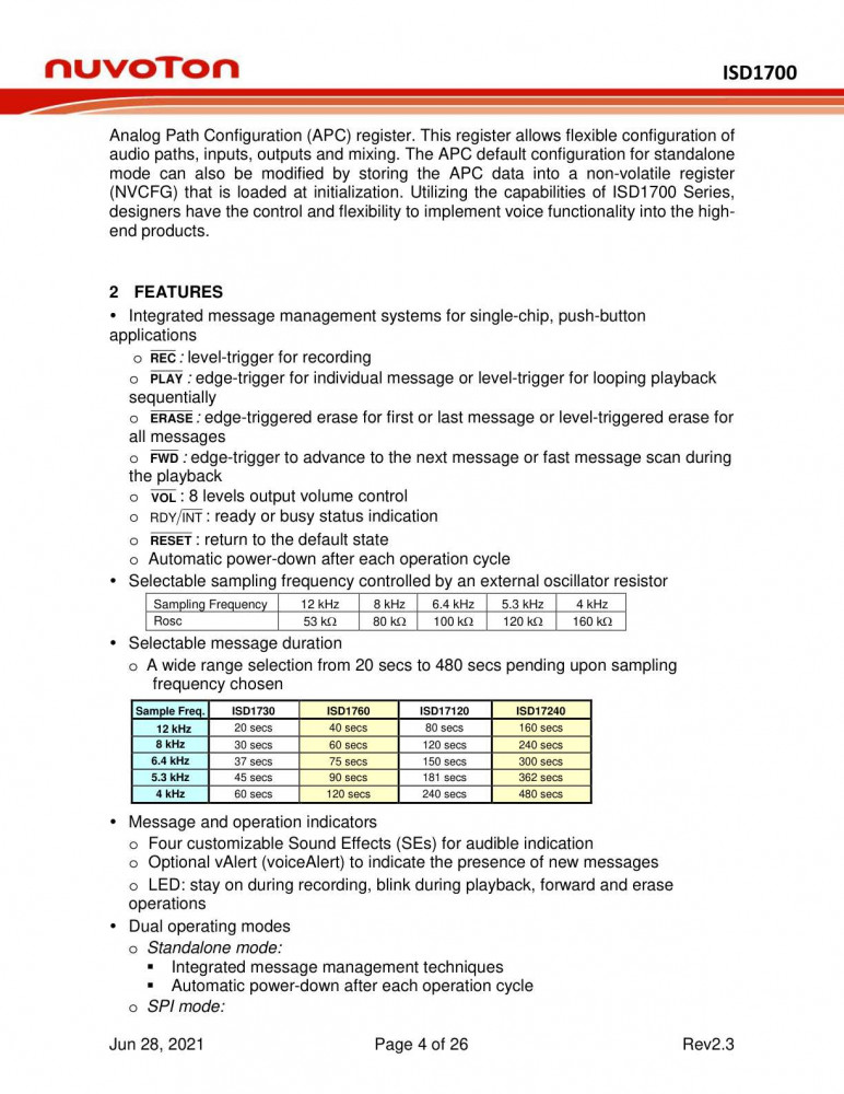 ISD1700 datasheet page 4