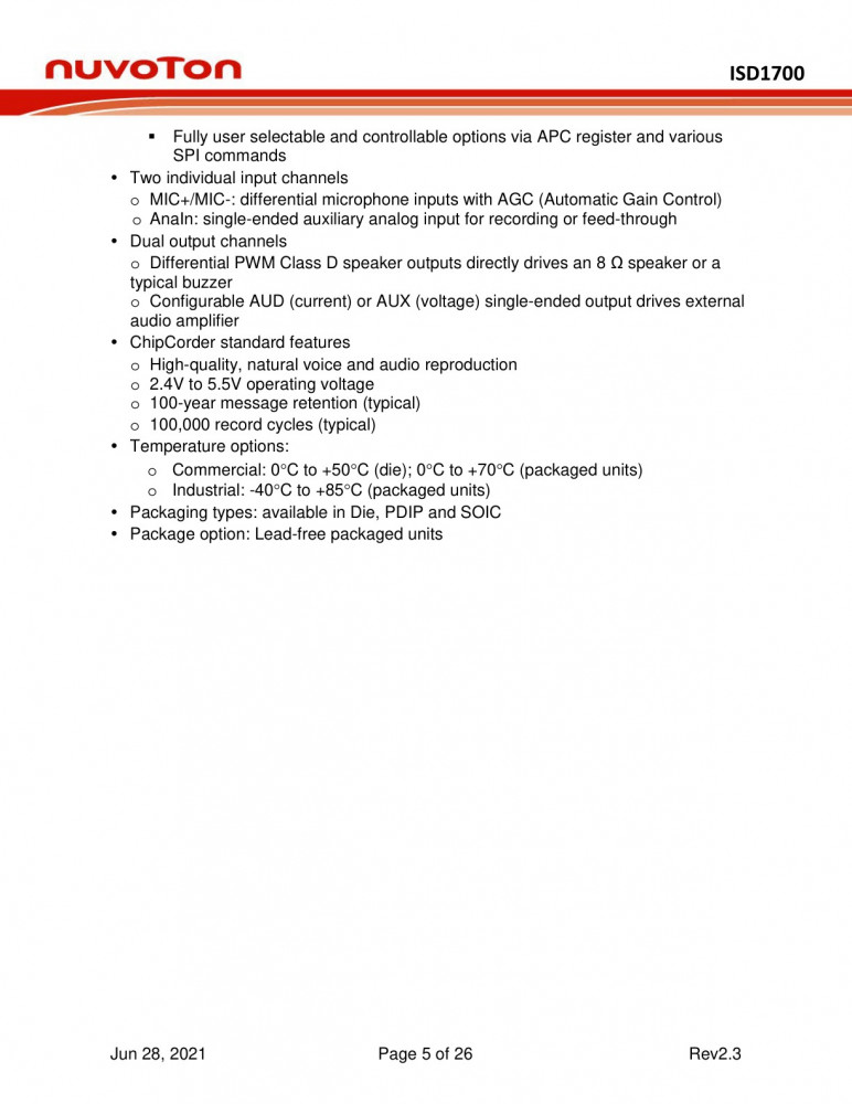 ISD1700 datasheet page 5