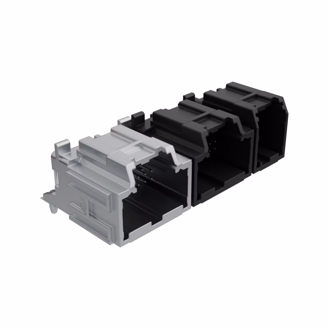 Stac64 3 Bay Right-Angle Headers, 40 Circuits, Bay A 16 Circuit Signal Header, Polarization B, Gray; Bay B 16 Circuit Signal Header, Polarization A, Black; Bay C 8 Circuit Signal Header, Polarization A, Black; Tray for sale