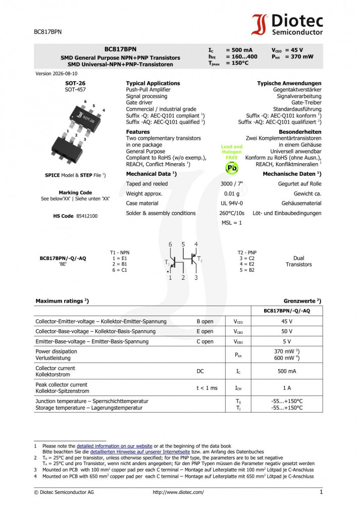 BC817BPN-AQ technical document page 1