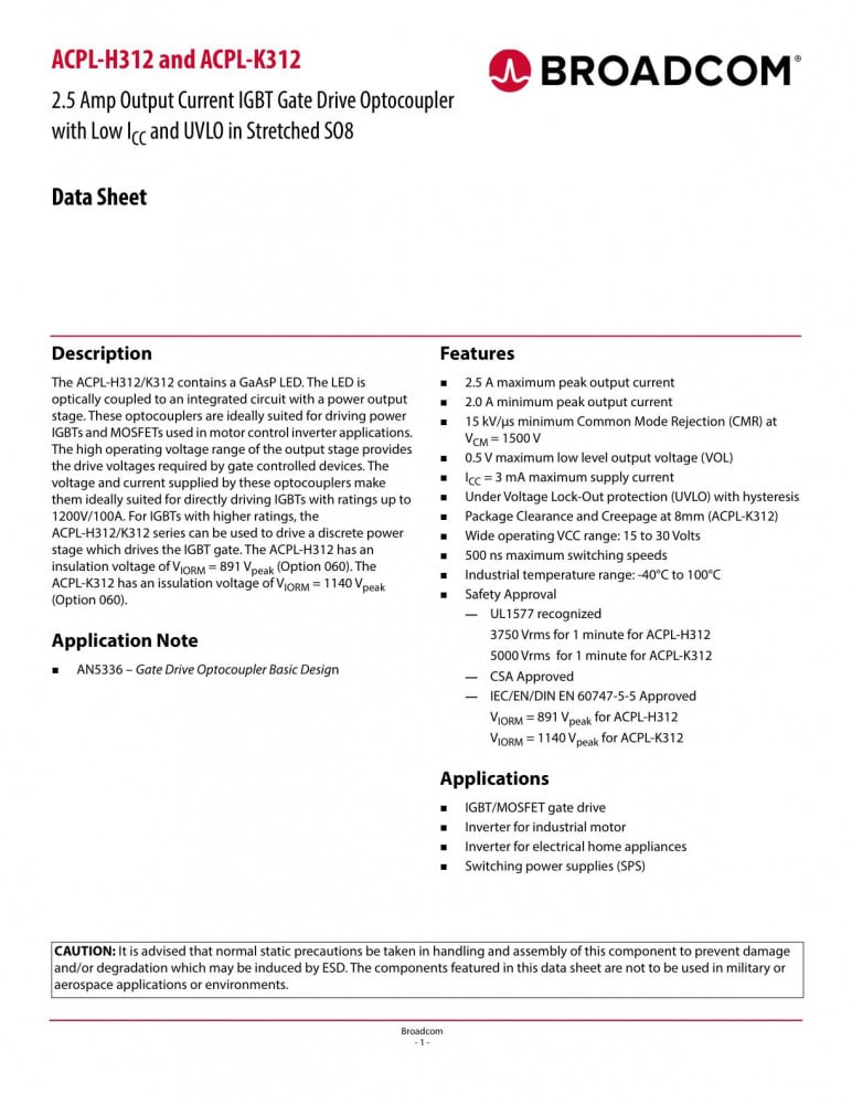 ACPL-K312-500E datasheet page 1
