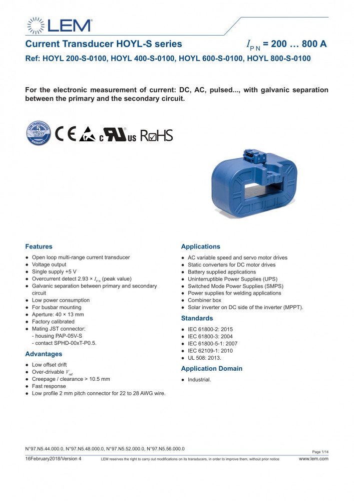 HOYL datasheet page 1