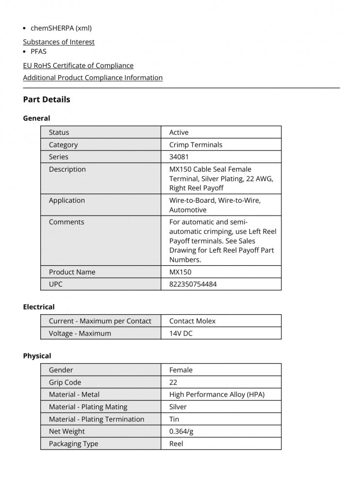 Technical document image 2 for MOLEX 340814003