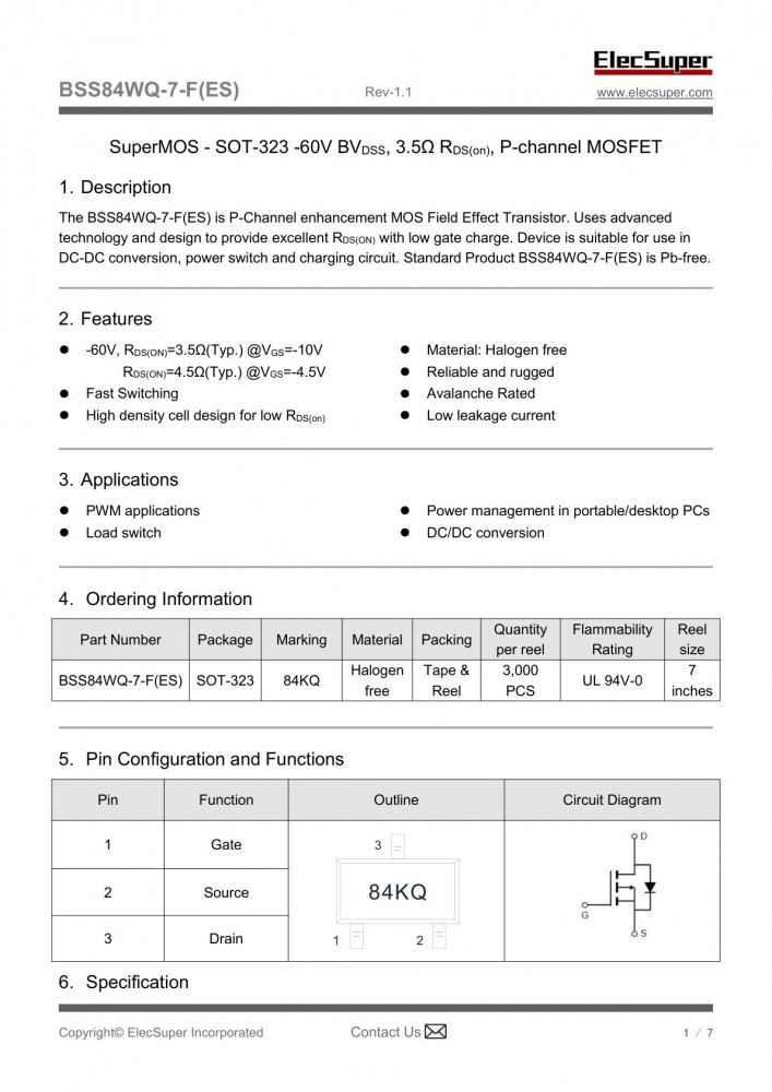 BSS84WQ-7-F(ES) datasheet page 1