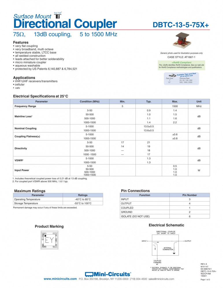 DBTC-13-5-75X+ technical document page 1