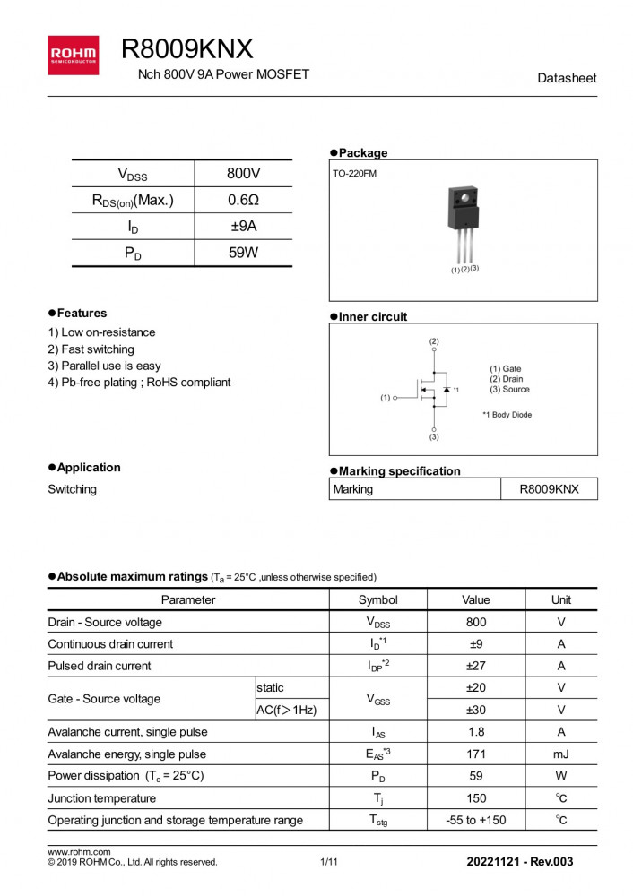 R8009KNXC7G datasheet page 1