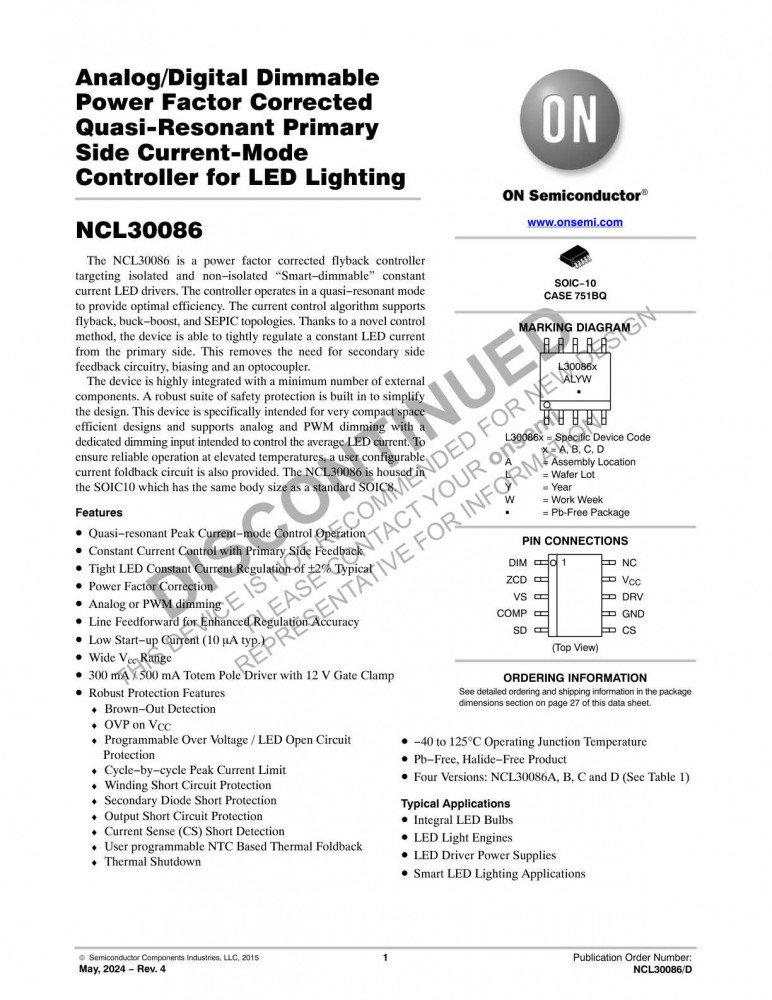NCL30086 datasheet preview, page 1
