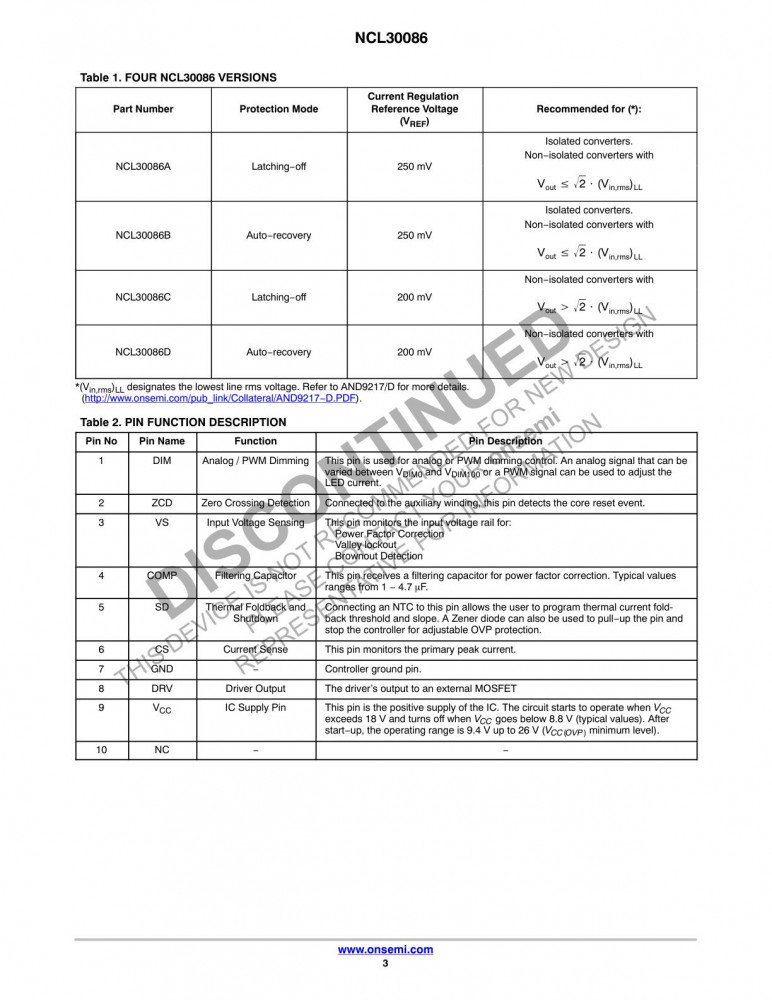 NCL30086 datasheet preview, page 3