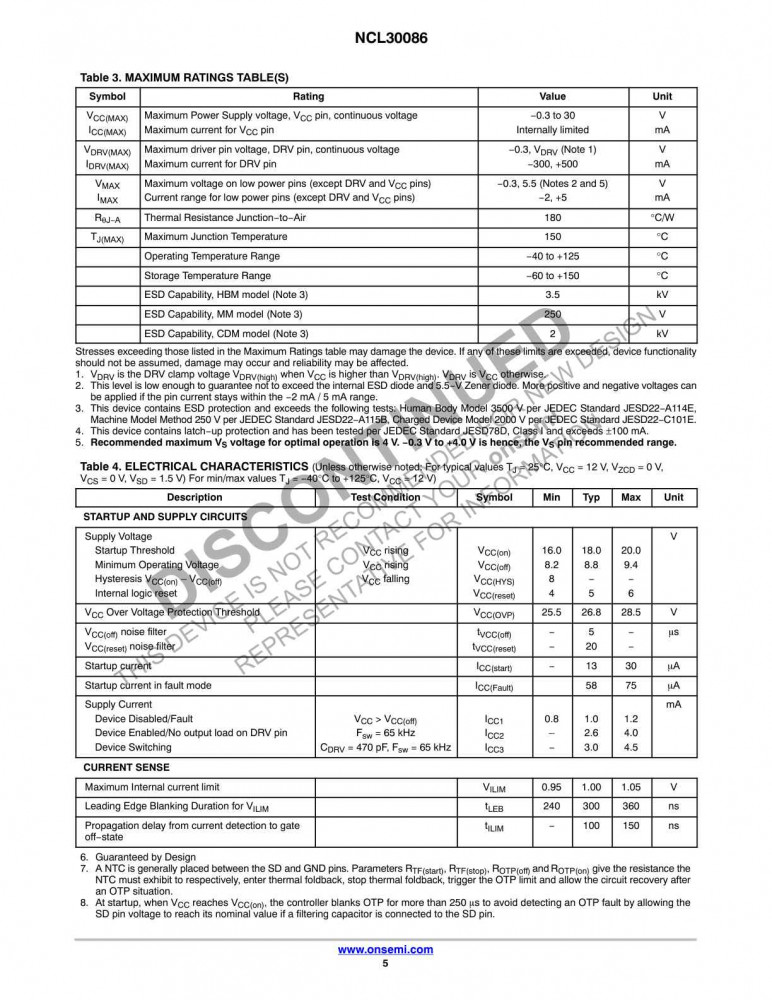 NCL30086 datasheet preview, page 5