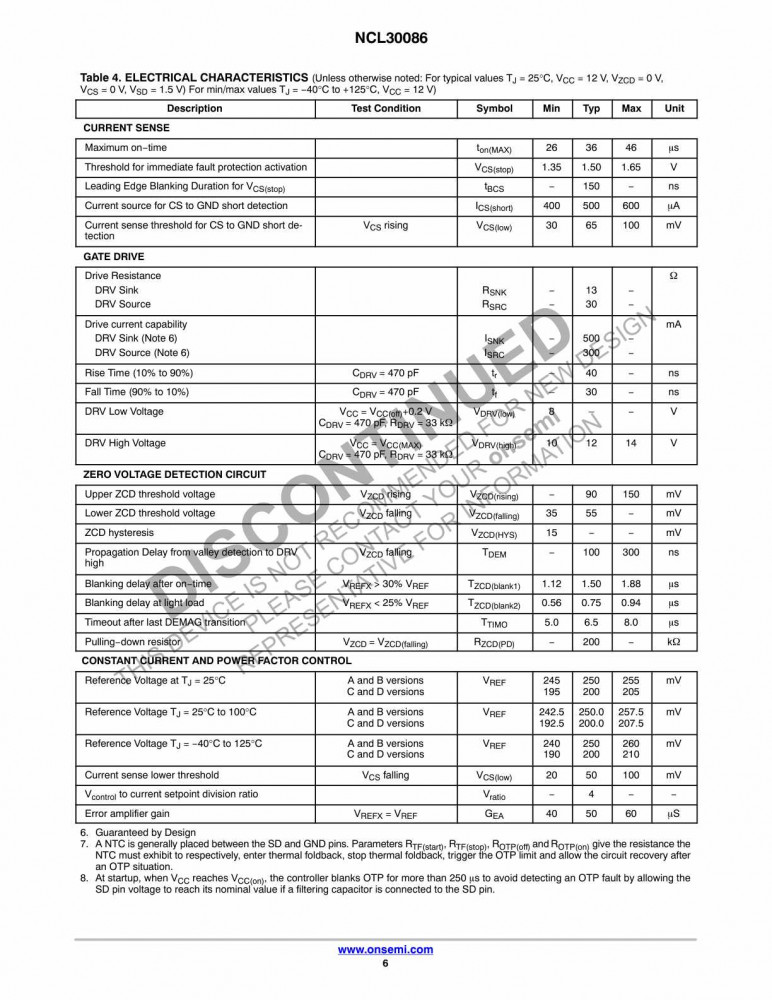 NCL30086 datasheet preview, page 6