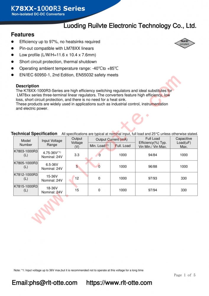RLT K7805-1000R3 datasheet page 1