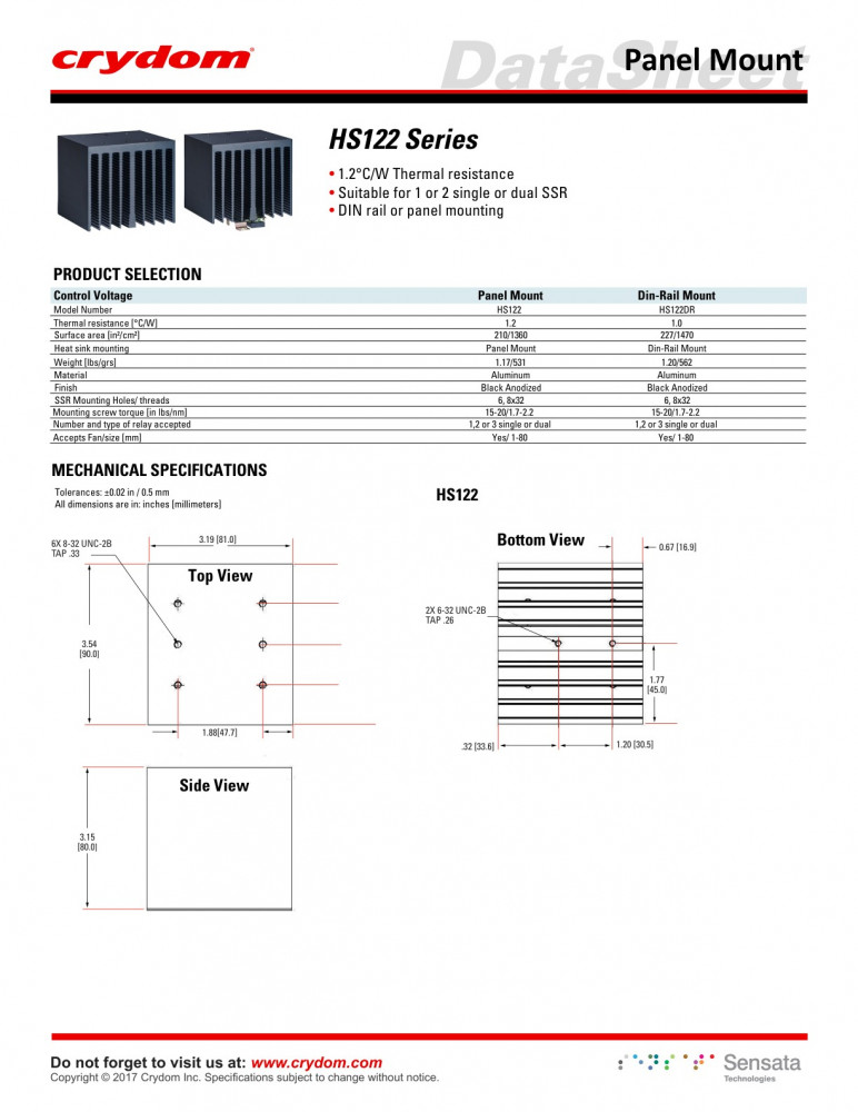 HS122 series datasheet page 1