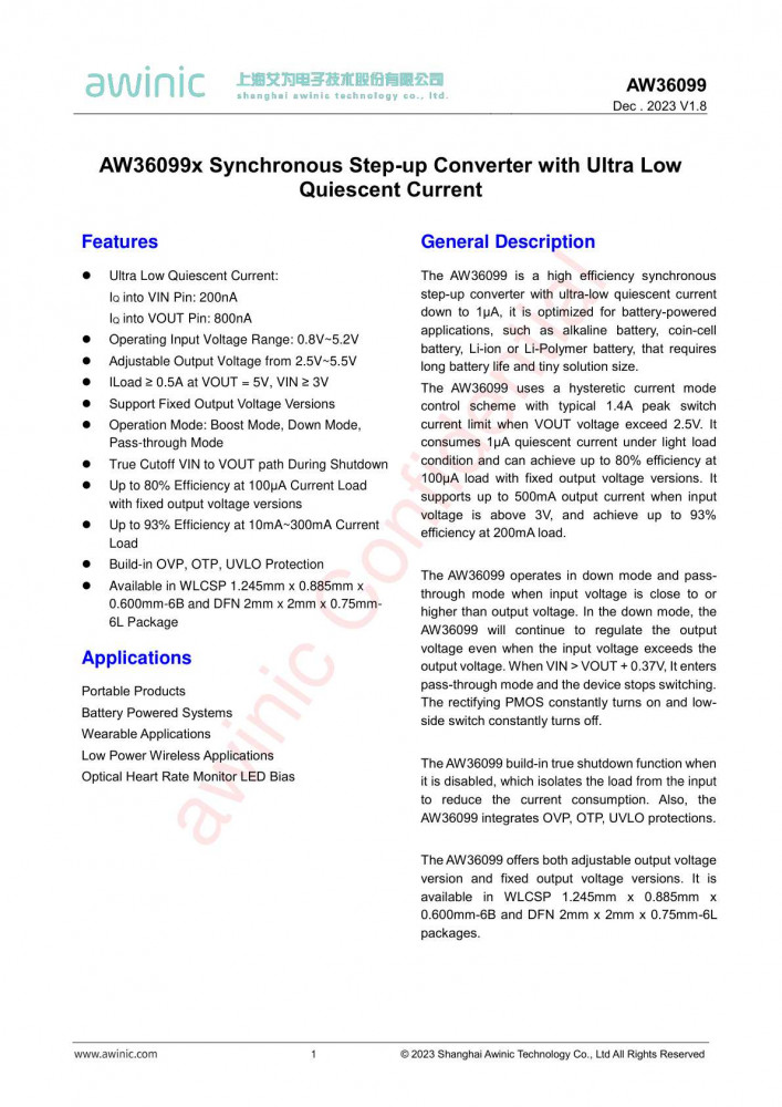 AW36099 datasheet page 1