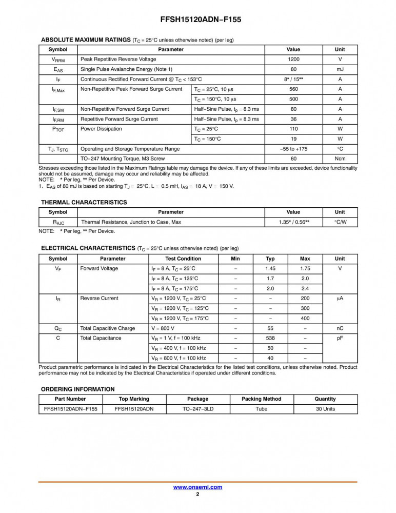 FFSH15120ADN-F155 datasheet page 2