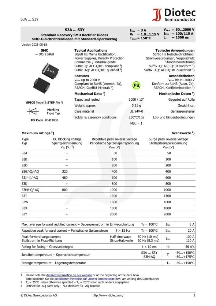 DIOTEC S3M datasheet page 1