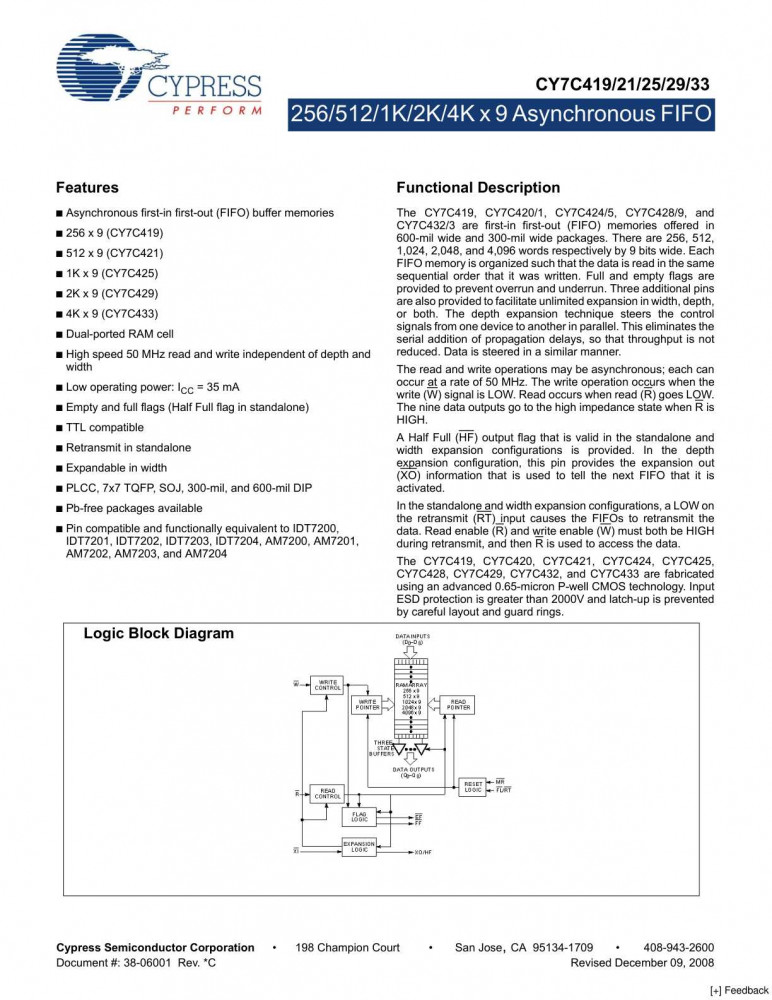 CY7C419 datasheet page 1
