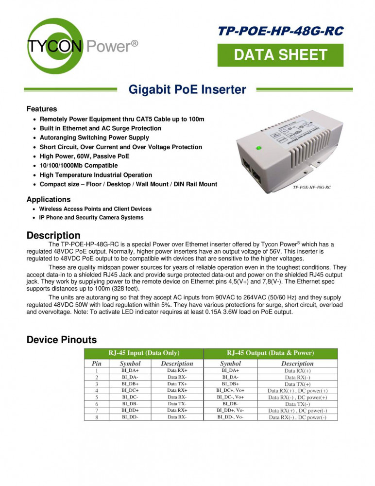 TP-POE-HP-48G-RC technical document page 1
