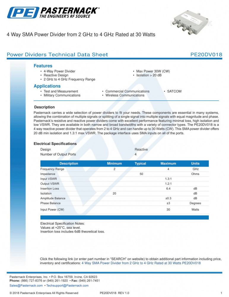 PE20DV018 technical document page 1