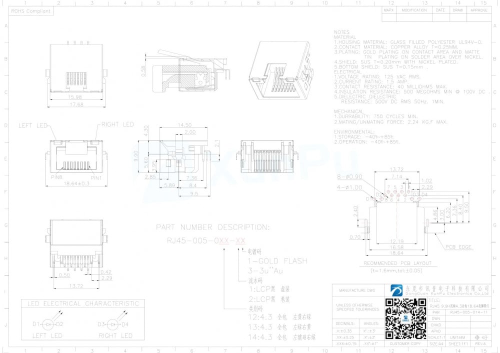 XUNPU RJ45-005-014-11 technical document