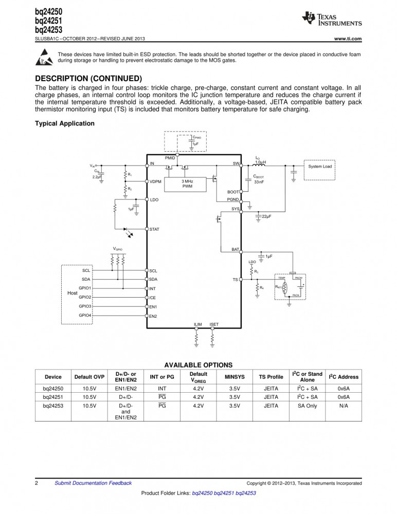 BQ24251 technical document page 2
