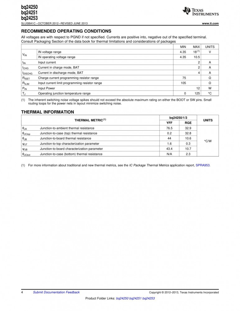 BQ24251 technical document page 4